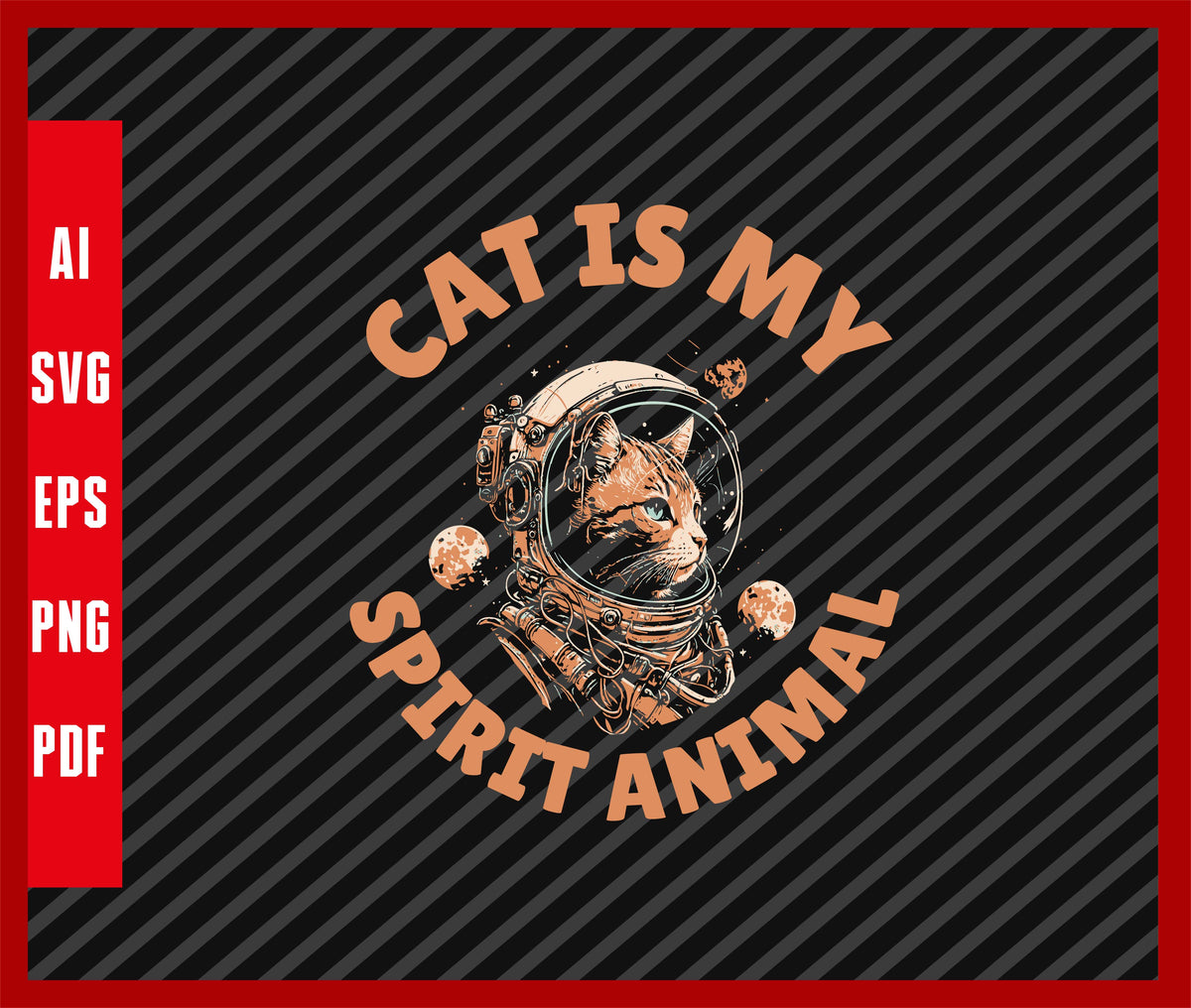 Cat Is My Spirit Animal Cat Pets Lover Funny Astronaut T-Shirt Design ...
