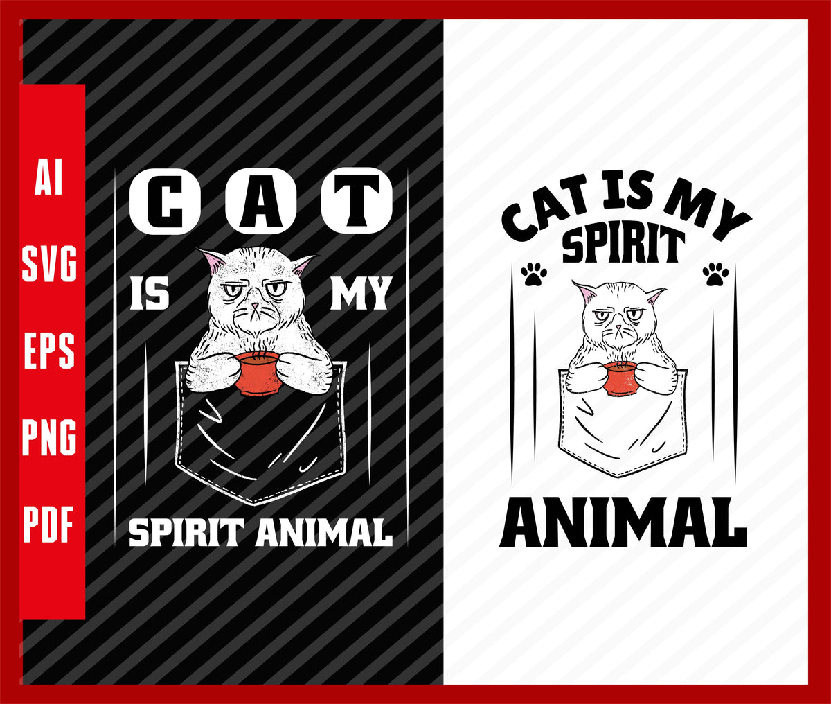 Cat Is My Spirit Animal Cat Pets Lover Funny Ghost T-Shirt Design Eps ...