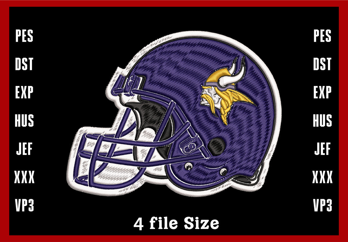 Minnesota Vikings Helmet Embroidery, NFL football embroidery, Machine ...