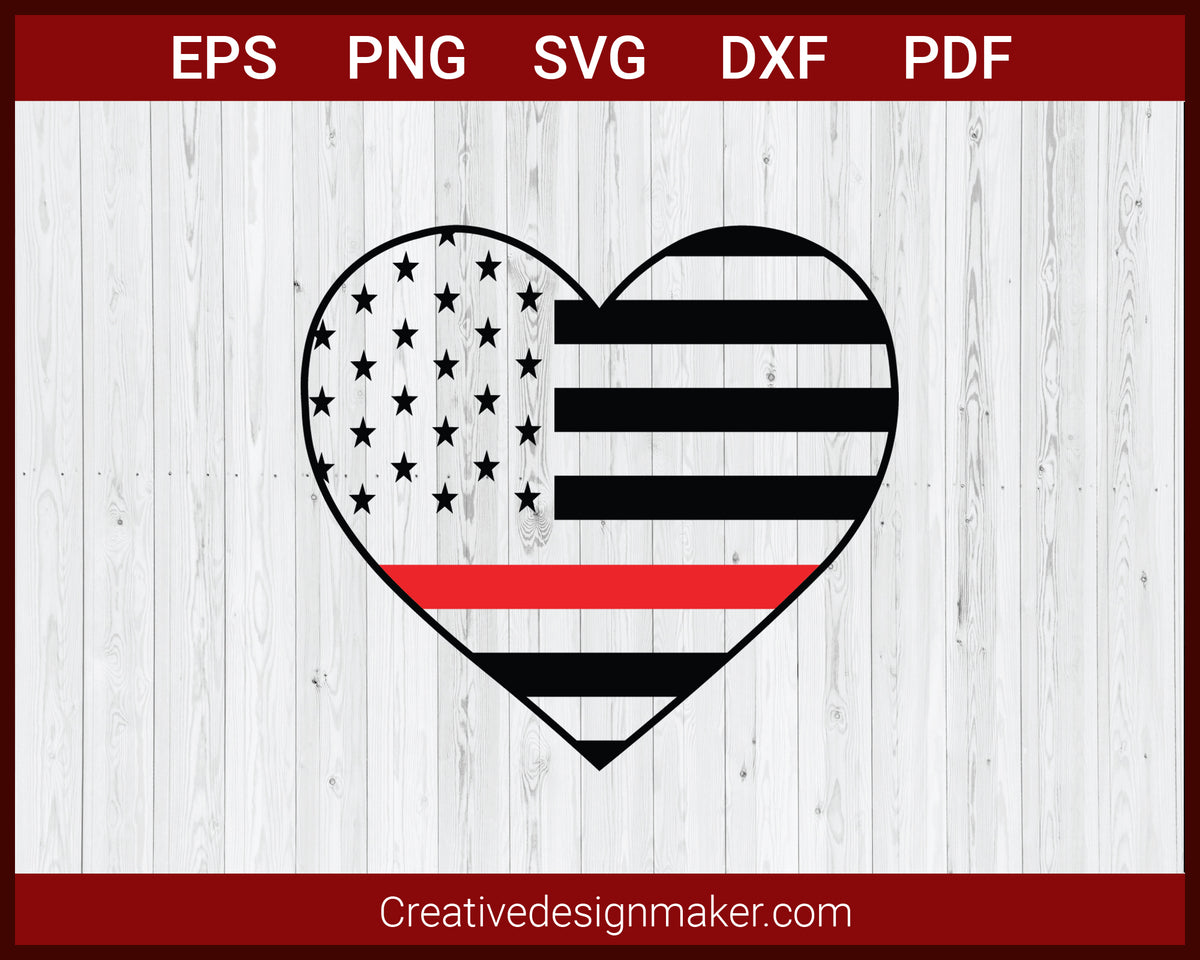 Fire Dept Red Line Flag, US Flag with the Red Stripe SVG Cricut Silhou ...