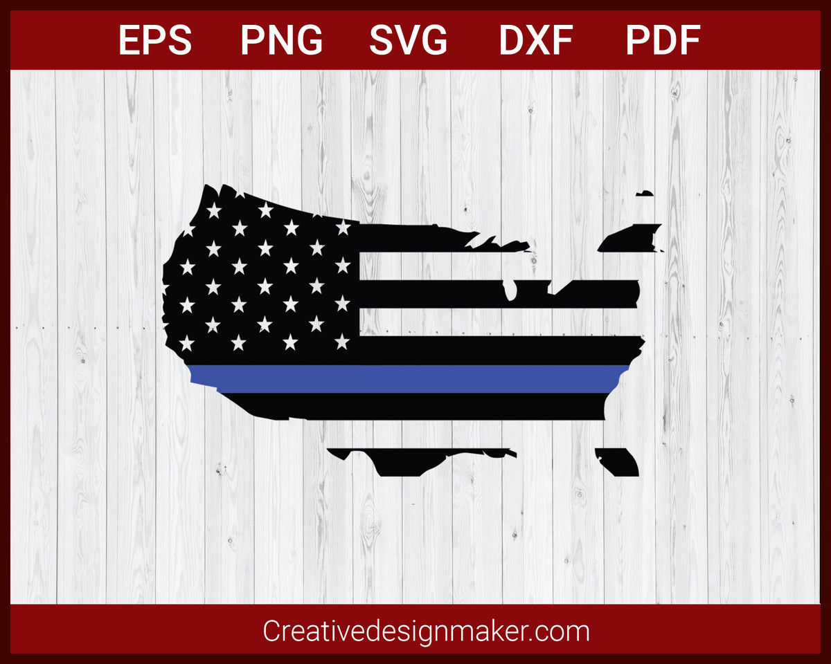 American Flag Thin Blue Line Map USA SVG Cricut Silhouette DXF ...